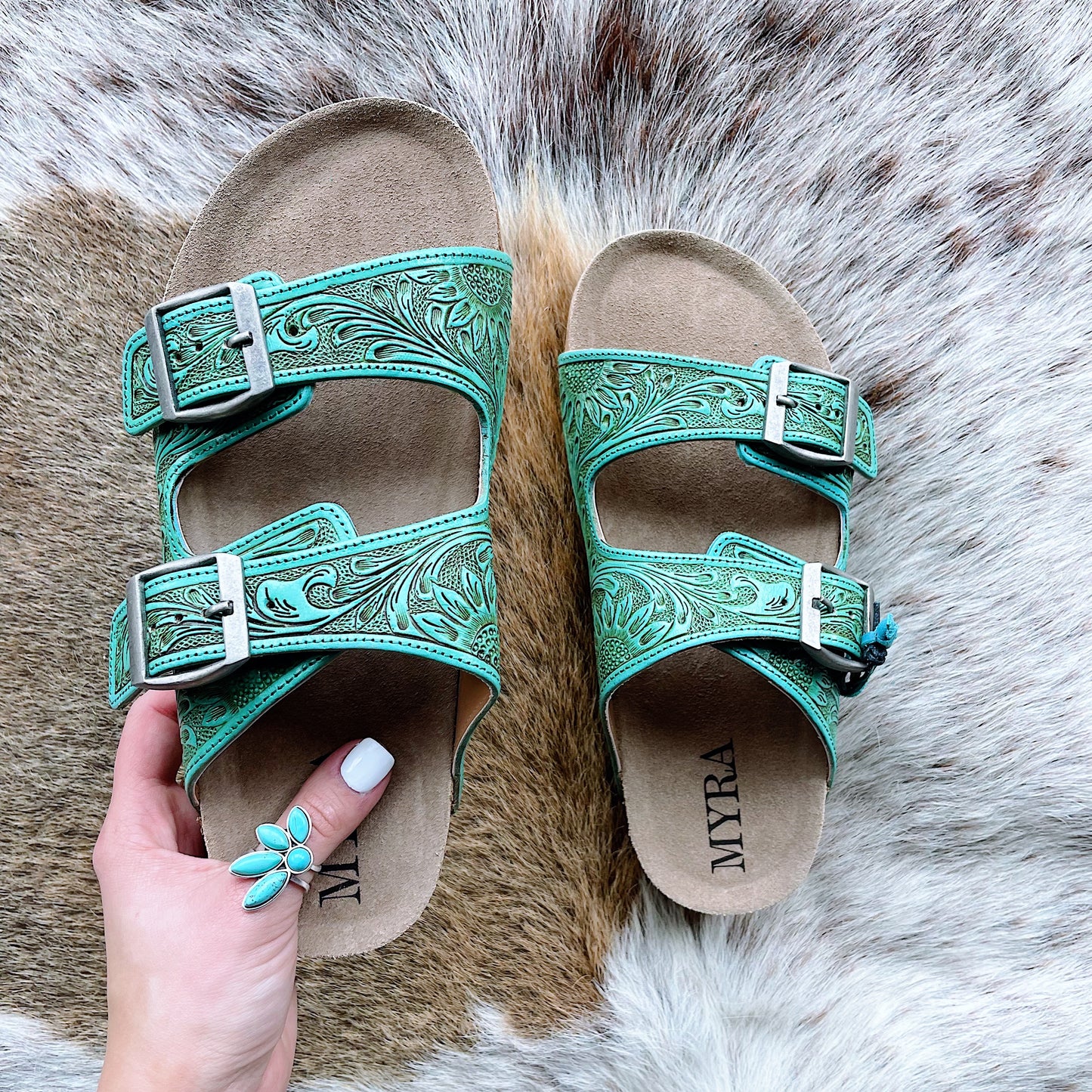 Verdant Ranges Hand Tooled Sandals – Buckin' Cowgirl